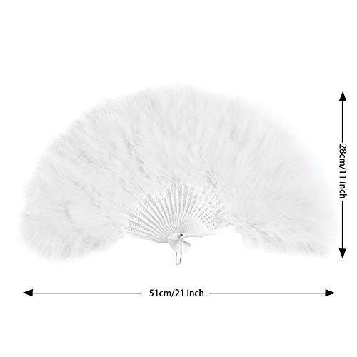 AWAYTR Vintage Marabou Feather Fan - Hand Held Folding Fan Accessories for Halloween Party (White)