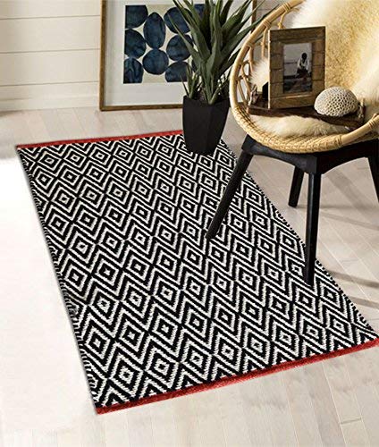 The Home Talk Cotton Area Rug | Carpets Suitable for Living Room, Bedroom, Dining Room, Home Décor | Handcrafted Traditional Rugs | Non-Skid | Diamond Contemporary | 24’’ x 36’’ | Black Store