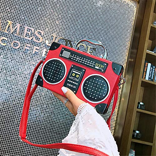 Unique Vintage Radio Shaped Cross-body Bag Women Clip Clasp Shoulder Bag Handbag (Red) Large