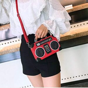 Unique Vintage Radio Shaped Cross-body Bag Women Clip Clasp Shoulder Bag Handbag (Red) Large