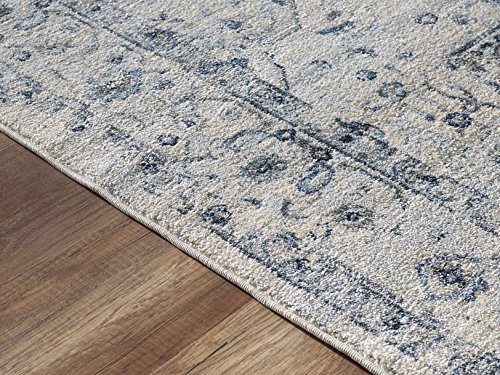 Abani Rugs 7'9" x 10'2" Grey & Blue Geometric Floral Motif Area Rug - Troy Collection Distressed Style Accent Rug