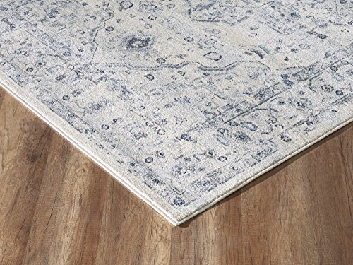 Abani Rugs 7'9" x 10'2" Grey & Blue Geometric Floral Motif Area Rug - Troy Collection Distressed Style Accent Rug