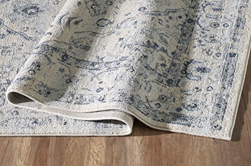 Abani Rugs 7'9" x 10'2" Grey & Blue Geometric Floral Motif Area Rug - Troy Collection Distressed Style Accent Rug