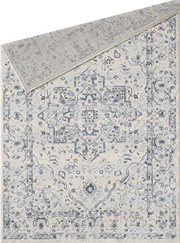 Abani Rugs 7'9" x 10'2" Grey & Blue Geometric Floral Motif Area Rug - Troy Collection Distressed Style Accent Rug