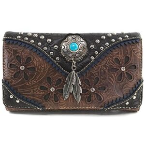 justin west turquoise stone concho feathers western tooled studs concealed carry handbag purse (brown wallet only)