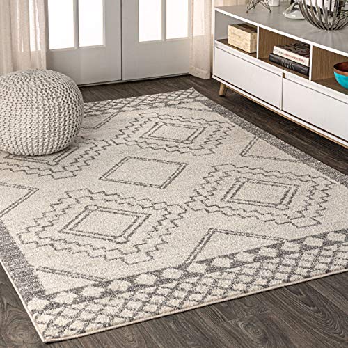 JONATHAN Y MOH200B-8 Amir Moroccan Beni Souk Indoor Area-Rug Bohemian Farmhouse Rustic Geometric Easy-Cleaning Bedroom Kitchen Living Room Non Shedding, 8 X 10, Cream,Gray