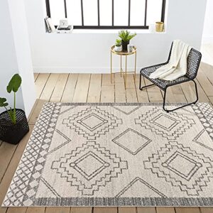 JONATHAN Y MOH200B-8 Amir Moroccan Beni Souk Indoor Area-Rug Bohemian Farmhouse Rustic Geometric Easy-Cleaning Bedroom Kitchen Living Room Non Shedding, 8 X 10, Cream,Gray