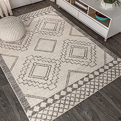 JONATHAN Y MOH200B-8 Amir Moroccan Beni Souk Indoor Area-Rug Bohemian Farmhouse Rustic Geometric Easy-Cleaning Bedroom Kitchen Living Room Non Shedding, 8 X 10, Cream,Gray