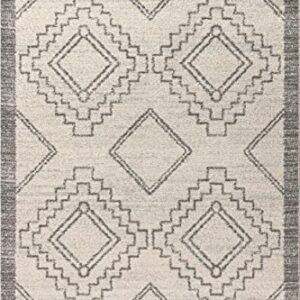 JONATHAN Y MOH200B-8 Amir Moroccan Beni Souk Indoor Area-Rug Bohemian Farmhouse Rustic Geometric Easy-Cleaning Bedroom Kitchen Living Room Non Shedding, 8 X 10, Cream,Gray