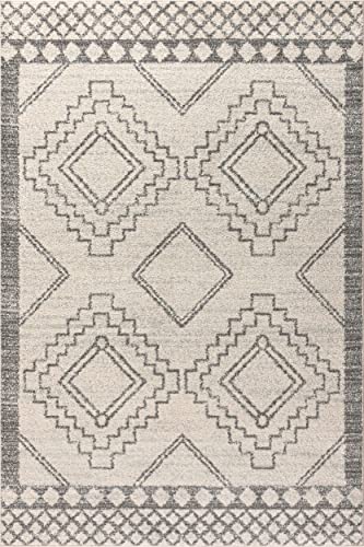 JONATHAN Y MOH200B-8 Amir Moroccan Beni Souk Indoor Area-Rug Bohemian Farmhouse Rustic Geometric Easy-Cleaning Bedroom Kitchen Living Room Non Shedding, 8 X 10, Cream,Gray