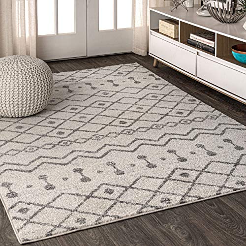 JONATHAN Y MOH208B-8 Aksil Moroccan Beni Souk Indoor Farmhouse Area-Rug Bohemian Minimalistic Geometric Easy-Cleaning Bedroom Kitchen Living Room Non Shedding, 8 ft x 10 ft, Cream/Gray