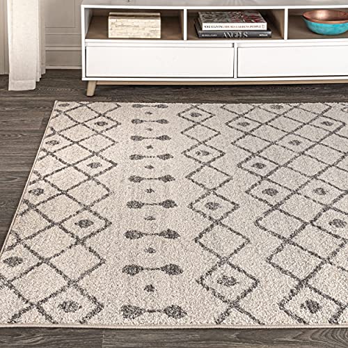 JONATHAN Y MOH208B-8 Aksil Moroccan Beni Souk Indoor Farmhouse Area-Rug Bohemian Minimalistic Geometric Easy-Cleaning Bedroom Kitchen Living Room Non Shedding, 8 ft x 10 ft, Cream/Gray