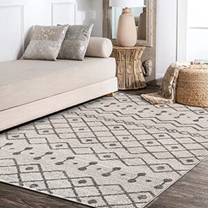 JONATHAN Y MOH208B-8 Aksil Moroccan Beni Souk Indoor Farmhouse Area-Rug Bohemian Minimalistic Geometric Easy-Cleaning Bedroom Kitchen Living Room Non Shedding, 8 ft x 10 ft, Cream/Gray