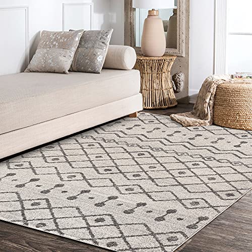 JONATHAN Y MOH208B-8 Aksil Moroccan Beni Souk Indoor Farmhouse Area-Rug Bohemian Minimalistic Geometric Easy-Cleaning Bedroom Kitchen Living Room Non Shedding, 8 ft x 10 ft, Cream/Gray