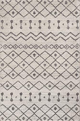 JONATHAN Y MOH208B-8 Aksil Moroccan Beni Souk Indoor Farmhouse Area-Rug Bohemian Minimalistic Geometric Easy-Cleaning Bedroom Kitchen Living Room Non Shedding, 8 ft x 10 ft, Cream/Gray