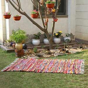 RAJRANG BRINGING RAJASTHAN TO YOU Reversible Chindi Rug 4x6 feet Bohemian Tassel Rugs and Braided Runner for Living Room Decor