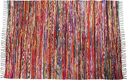 RAJRANG BRINGING RAJASTHAN TO YOU Reversible Chindi Rug 4x6 feet Bohemian Tassel Rugs and Braided Runner for Living Room Decor