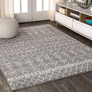 jonathan y moh209b-8 izil moroccan beni souk indoor farmhouse area-rug bohemian minimalistic geometric easy-cleaning bedroom kitchen living room non shedding, 8 x 10, gray,cream