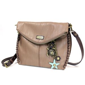 chala bronze sea turtle with teal starfish purse charm + xbody/shoulder handbags – 9 colors (light brown)