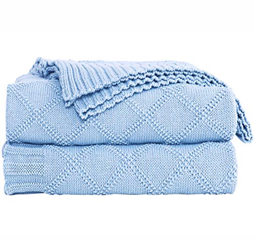 JSHANMEI Cable Knit Throw Blanket for Sofa Chair Couch Picnic Camping Beach Home Decorative Indoor Outdoor Knitted Blanket Blue