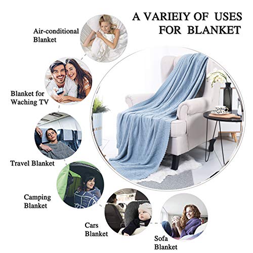 JSHANMEI Cable Knit Throw Blanket for Sofa Chair Couch Picnic Camping Beach Home Decorative Indoor Outdoor Knitted Blanket Blue