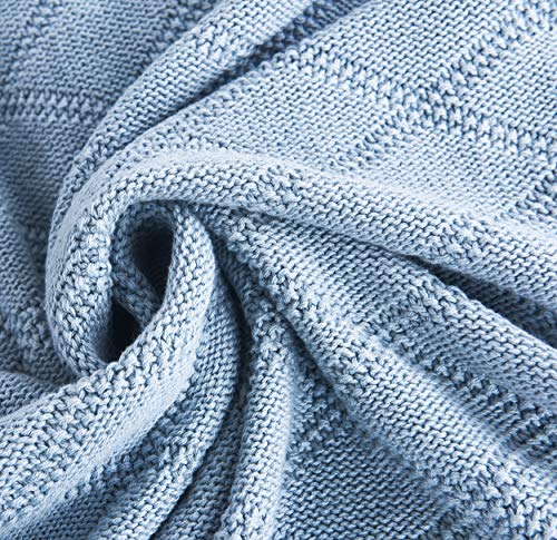 JSHANMEI Cable Knit Throw Blanket for Sofa Chair Couch Picnic Camping Beach Home Decorative Indoor Outdoor Knitted Blanket Blue