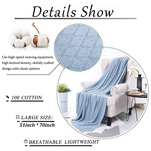 JSHANMEI Cable Knit Throw Blanket for Sofa Chair Couch Picnic Camping Beach Home Decorative Indoor Outdoor Knitted Blanket Blue