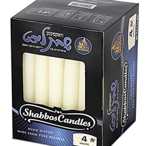 White Beeswax Shabbat Candles – Hand Dipped, Unbleached Traditional Shabbos Candles - 30 Pack - 4 Hour Burn Time - by Ner Mitzvah