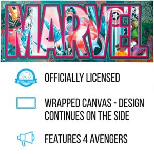 Silver Buffalo Canvas Letters Wall Art Poster Room Decor Featuring Captain America, Hulk, Thor, and Iron Man, 30 x 12 inches, Marvel Avengers, Office