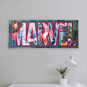 Silver Buffalo Canvas Letters Wall Art Poster Room Decor Featuring Captain America, Hulk, Thor, and Iron Man, 30 x 12 inches, Marvel Avengers, Office