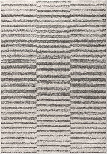 JONATHAN Y MOH204A-8 Lyla Offset Stripe Indoor Farmhouse Area-Rug Bohemian Minimalistic Striped Easy-Cleaning Bedroom Kitchen Living Room Non Shedding, 8 X 10, Grey