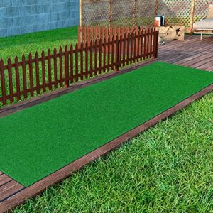 sweethome meadowland collection indoor and outdoor green artificial grass turf runner rug 2’7″ x 9’10” green artificial grass/pet mat with rubber backed