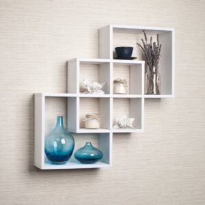 Danya B. FF6013W Decorative Contemporary Floating Intersecting Square Cube Wall Shelves- White