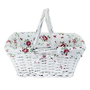 wicker white storage gift basket willow woven picnic basket with double folding handles,kingwillow. (white)