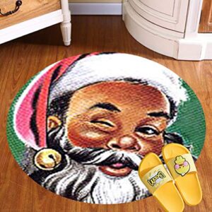 modern flannel microfiber non-slip machine washable round area rug living room bedroom study soft carpet floor mat home decor (60cm)，african american black santa claus christmas