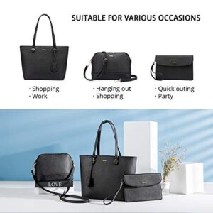 Handbags for Women Shoulder Bags Tote Satchel Hobo 3pcs Purse Set Black