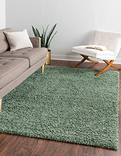 Unique Loom Davos Shag Collection Modern Luxuriously Soft & Cozy Shag Area Rug (4' 0 x 6' 0 Rectangular, Sage)