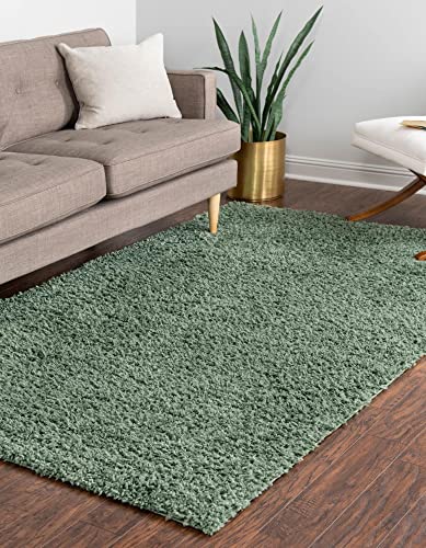 Unique Loom Davos Shag Collection Modern Luxuriously Soft & Cozy Shag Area Rug (4' 0 x 6' 0 Rectangular, Sage)