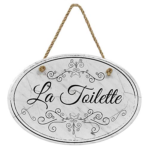 La Toilette Marble Bathroom Sign | 8 3/4" x 6” x 5/16” | Home Décor Collection | Ceramic with Design | Oval Bathroom Wall Plaque | Bathroom Wall Décor | Bathroom Décor Wall Art (La Toilette)