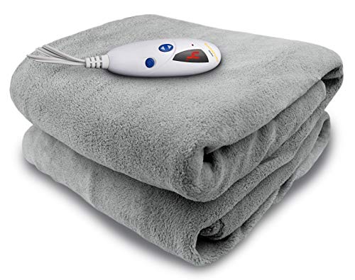 Biddeford Blankets Micro Plush Electric Heated Blanket with Digital Controller, Throw, Grey