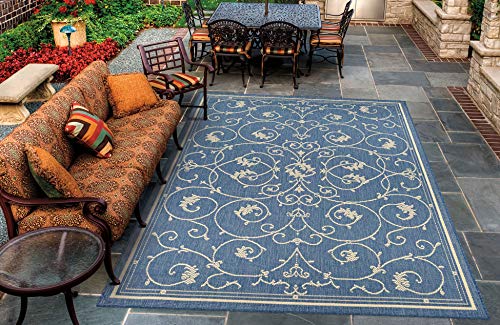 Couristan Recife Veranda Indoor/Outdoor Rug Champagne/Blue, 2'3" x 7'10" RUNNER