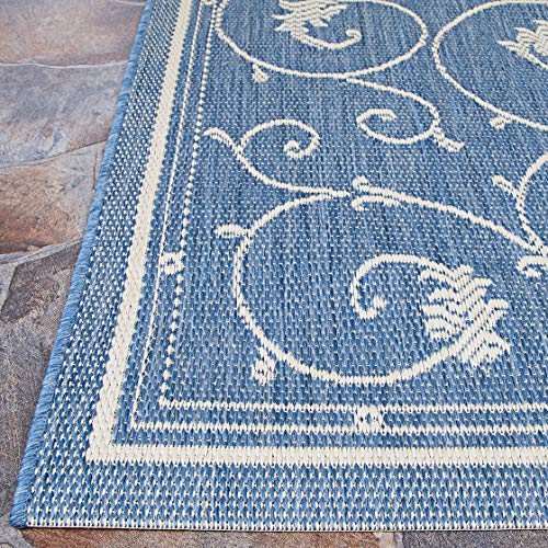 Couristan Recife Veranda Indoor/Outdoor Rug Champagne/Blue, 2'3" x 7'10" RUNNER