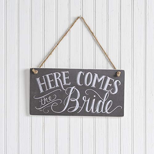 Primitives by Kathy 26915 Chalk Art Wedding Hanging Sign, 12 x 6-Inches, Here Comes the Bride