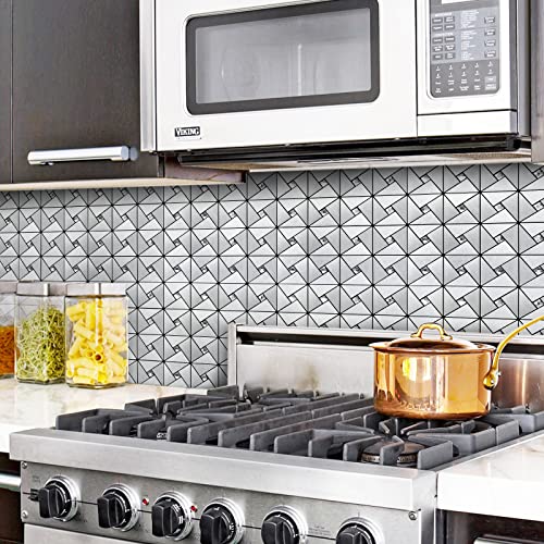 HomeyMosaic Peel and Stick Backsplash Tile for Kitchen Bathroom Countertops Fireplace Contact Metal Wall Stickers Decor Windmill Puzzle Glass Mixed(5 Sheets,Silver)