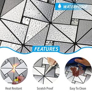 HomeyMosaic Peel and Stick Backsplash Tile for Kitchen Bathroom Countertops Fireplace Contact Metal Wall Stickers Decor Windmill Puzzle Glass Mixed(5 Sheets,Silver)