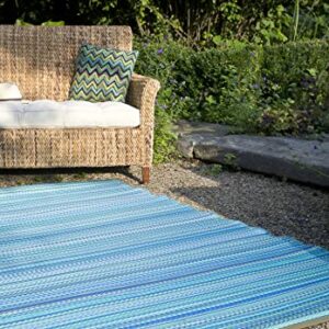 Fab Habitat Outdoor Rug - Waterproof, Fade Resistant, Crease-Free - Premium Recycled Plastic - Striped - Patio, Porch, Deck, Balcony, Sunroom - Cancun - Turquoise & Moss Green - 5 x 8 ft