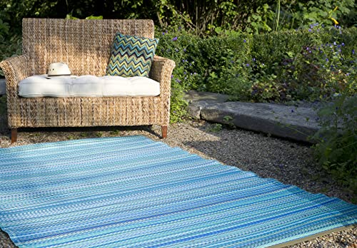 Fab Habitat Outdoor Rug - Waterproof, Fade Resistant, Crease-Free - Premium Recycled Plastic - Striped - Patio, Porch, Deck, Balcony, Sunroom - Cancun - Turquoise & Moss Green - 5 x 8 ft