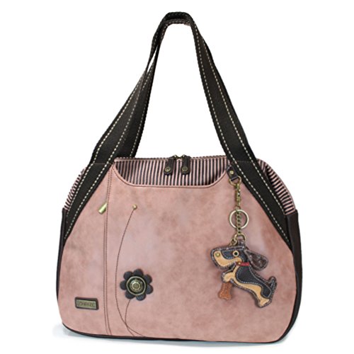 Chala Handbags Dust Rose Shoulder Purse Tote Bag with Dog Key Fob/coin purse (Wiener Dog)