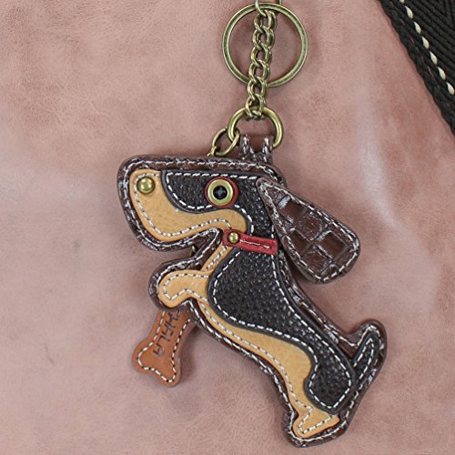 Chala Handbags Dust Rose Shoulder Purse Tote Bag with Dog Key Fob/coin purse (Wiener Dog)