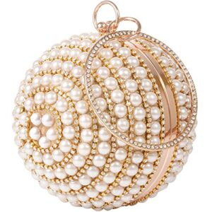 wpkltmz womans round clutch ball handbag dazzling full rhinestone tassles ring handle purse pearls evening bag